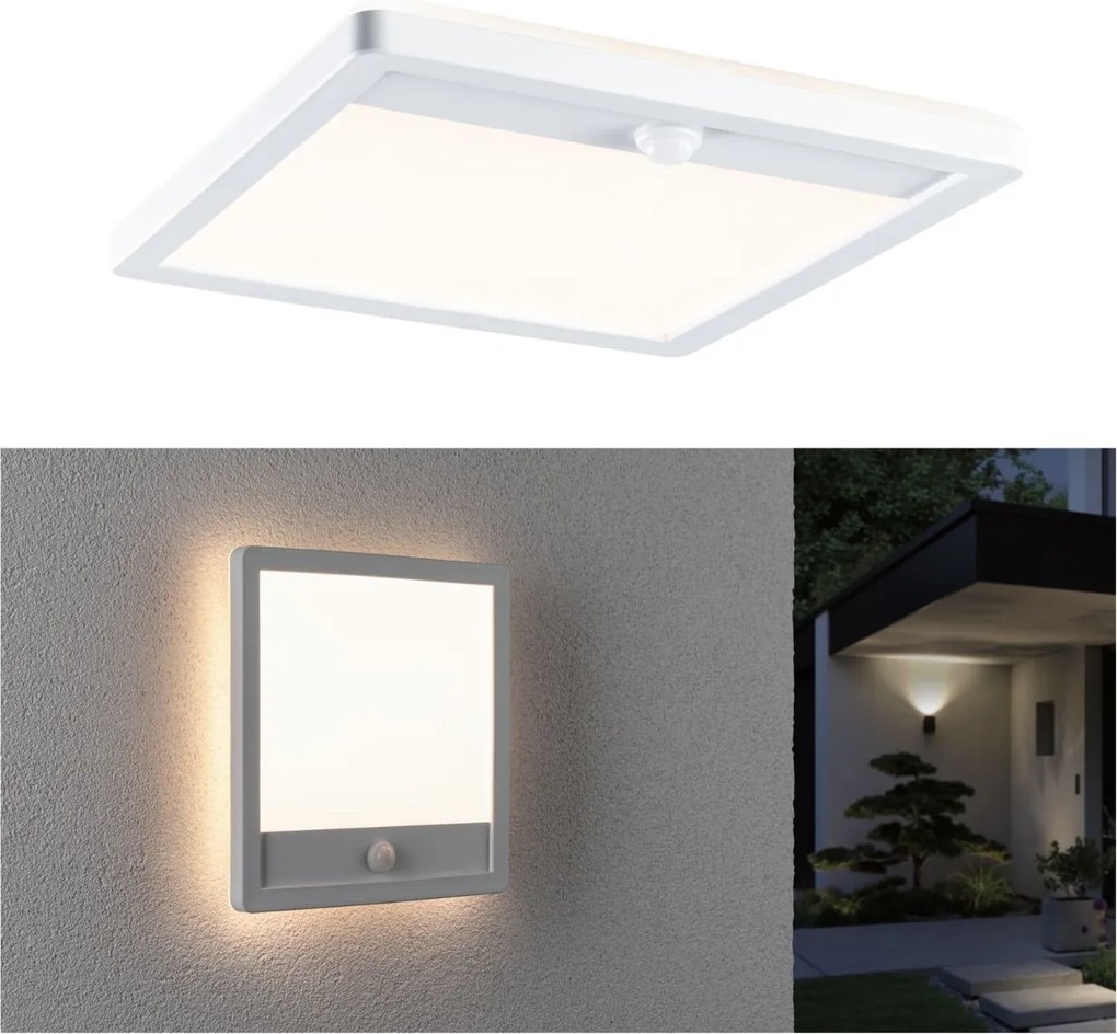 P 94663 LED venkovní panel Lamina vč. pohybové čidlo IP44 hranaté 250x250mm 3000K 14,5W 230V bílá umělá hmota - PAULMANN