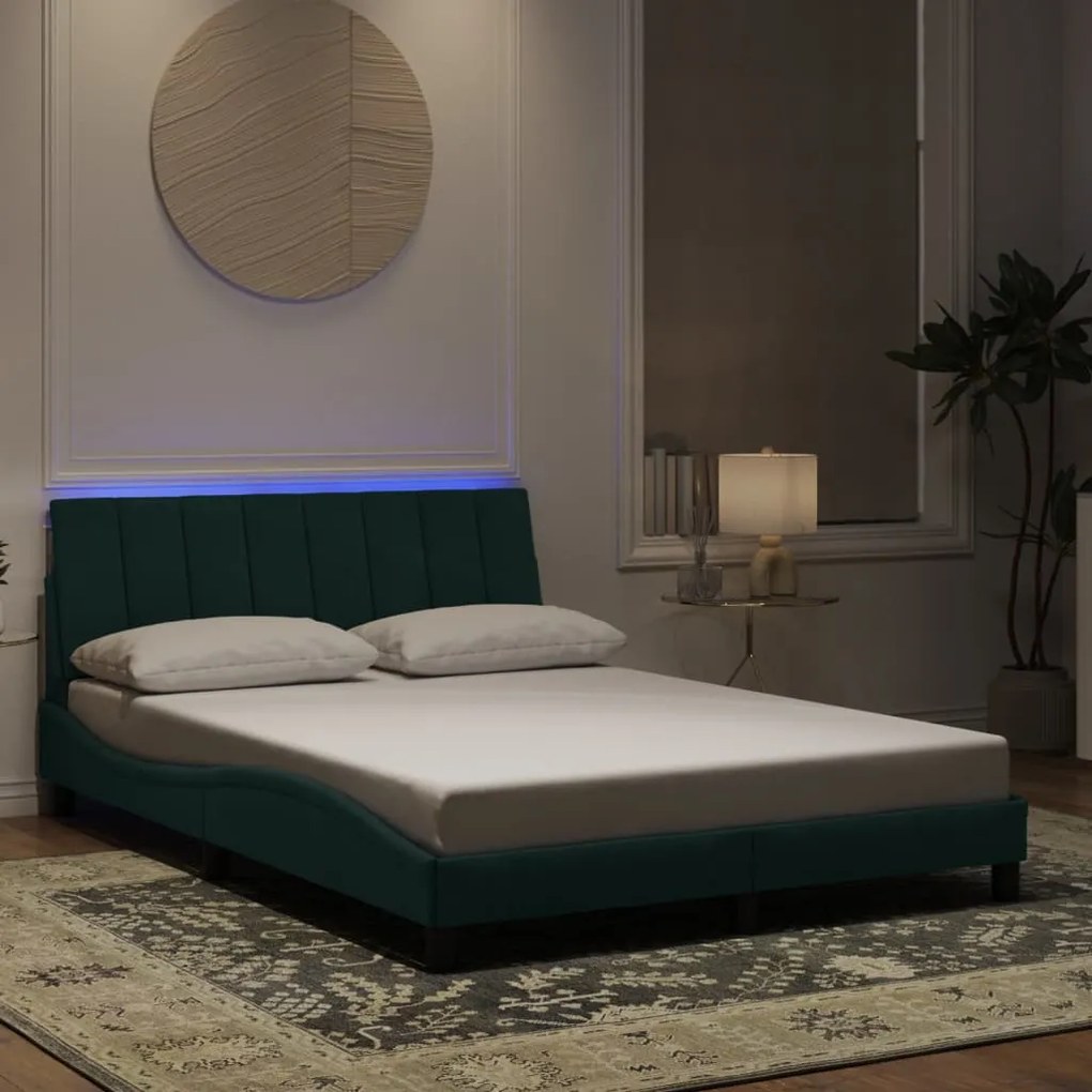 Rám postele s LED osvětlením bez matrace Hanko tmavě zelený 120 x 200 cm samet 3213772