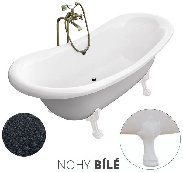 Besco Volně stojící vana ze sanitárního kompozitu Amelia Glam G 190x77 s přepadem Typ a barva výpustě: Click-Clack s přepadem, zlatá, Barva podpěrných nožek: Zlatá