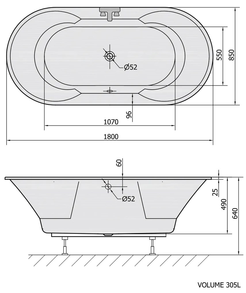 Polysan IO oválná vana 180x85x49cm, bílá, 16611