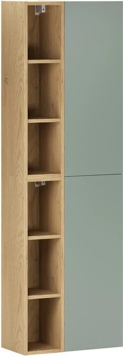 Závěsná vysoká koupelnová skříňka Aster II 160 cm zelená/dub cremona
