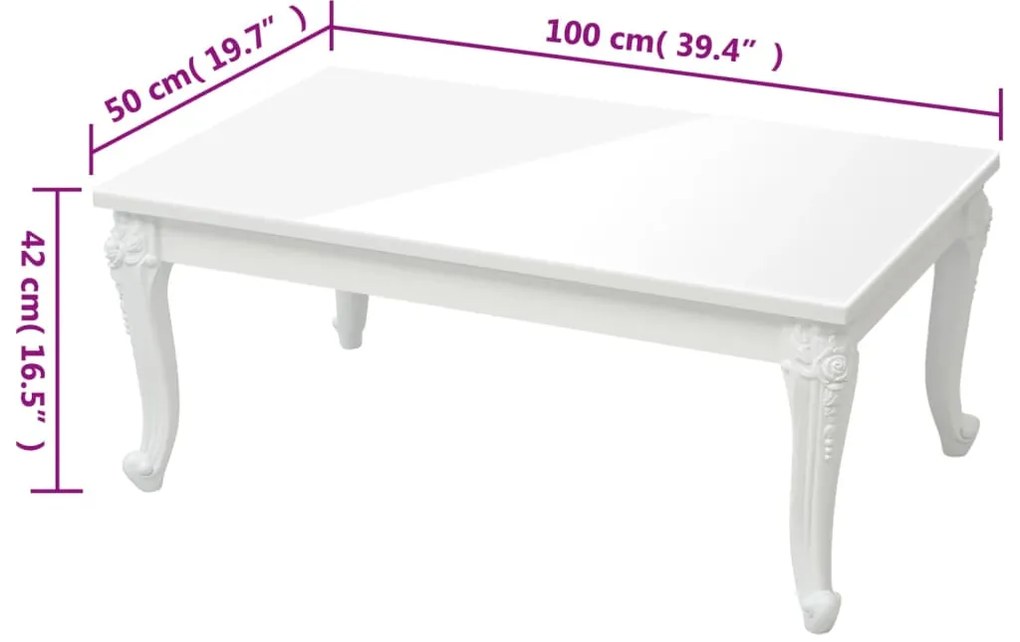 Konferenční stolek lesklý bílý 100x50x42 cm kompozitní dřevo - Default Title