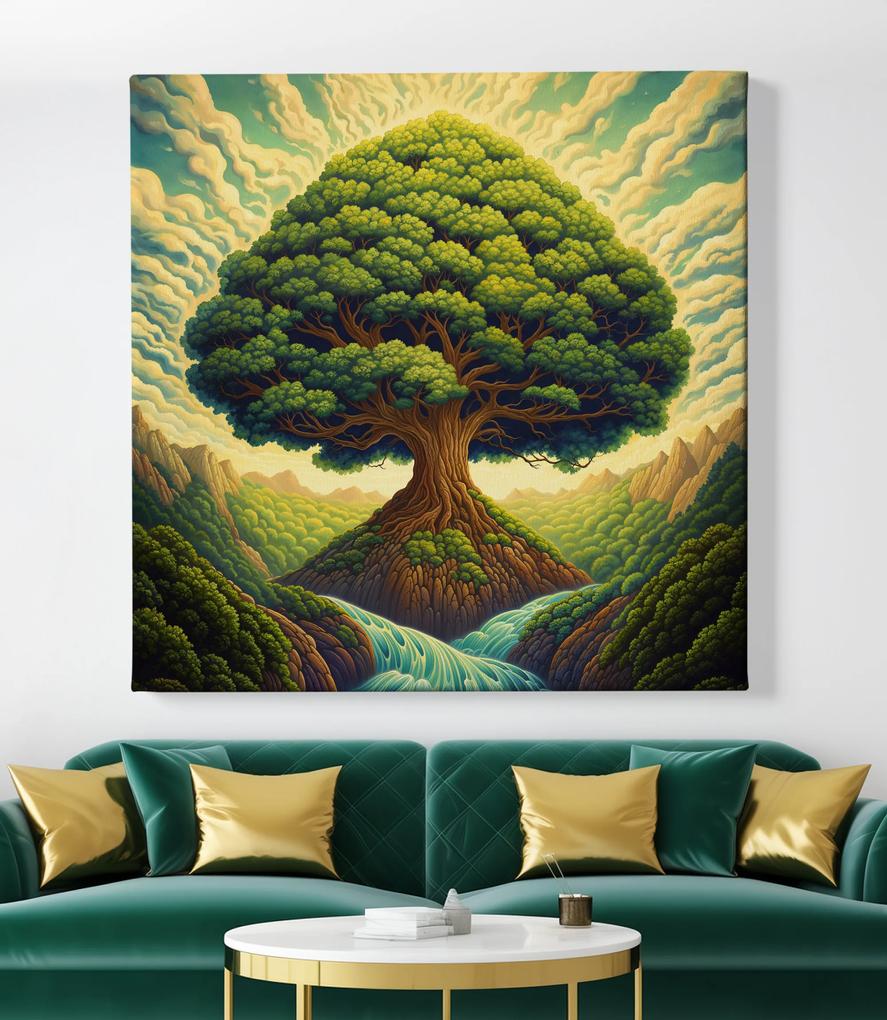 Obraz na plátně - Strom života s řekou FeelHappy.cz Velikost obrazu: 80 x 80 cm