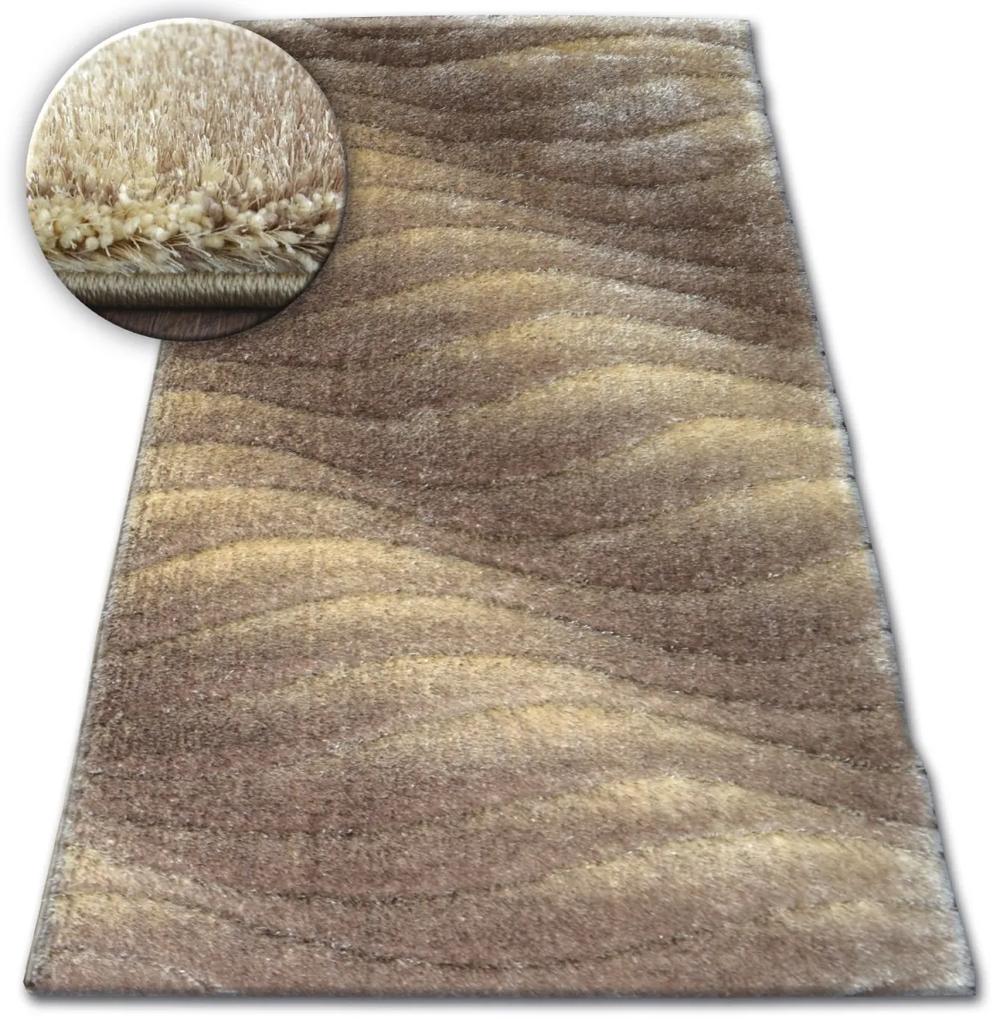 Kusový koberec Shaggy SPACE Waves 3D světle hnědý 80x150
