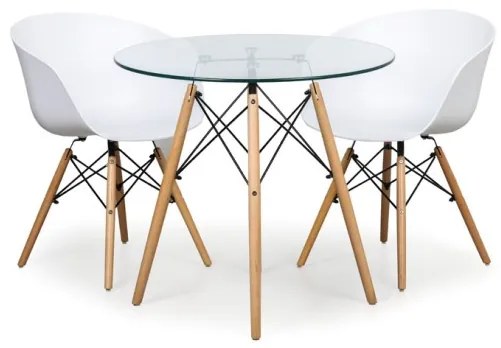 Skleněný stůl VIDRIO + 2x jídelní židle NORDY X, bílá