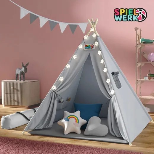 Deuba Dětský stan Teepee 160x130x130cm - šedý