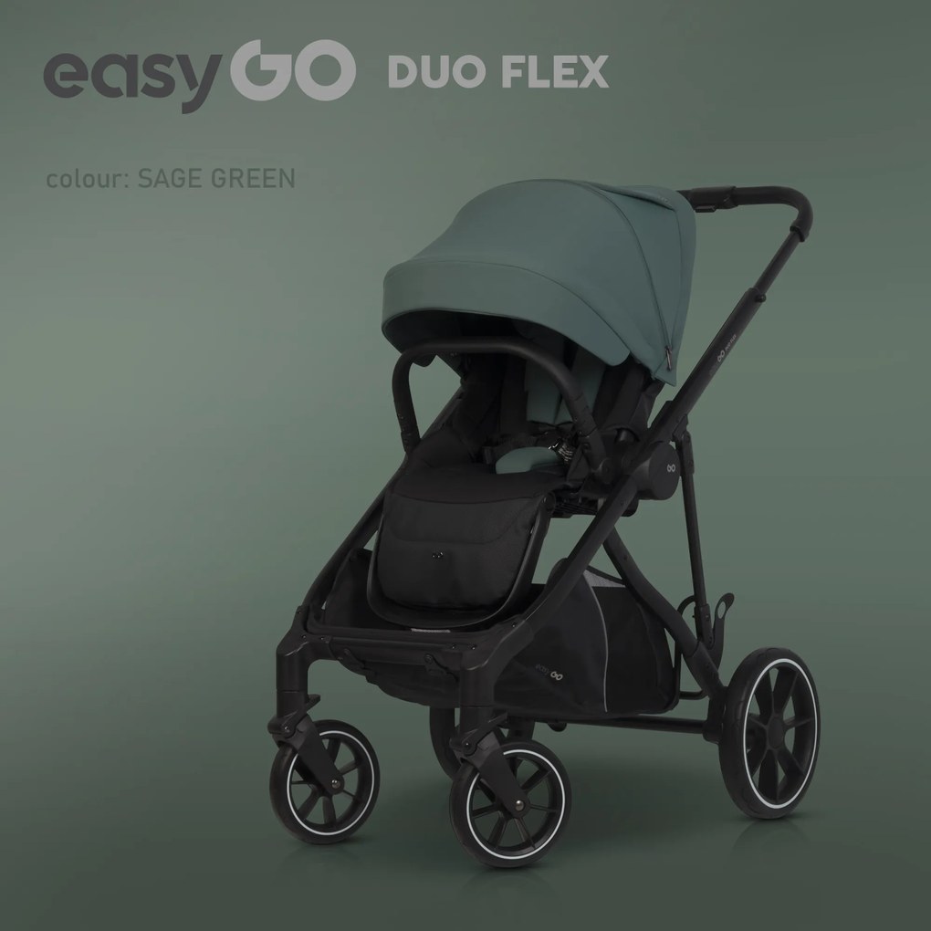 Sourozenecký kočárek EasyGo Duoflex Sage Green, 2 sportovní části, 1 hluboká vanička