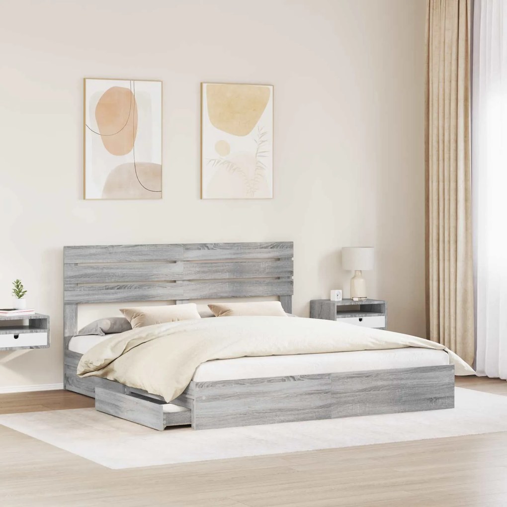 Postel s úložným prostorem se zásuvkou Šedá Sonoma 200 x 200 cm 3411548