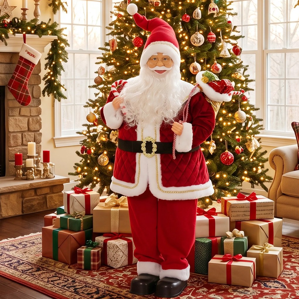 HOMCOM Zpívající Santa Claus, 120 cm, životní velikost, animovaný, s rotující hlavou a pohyblivými pažemi