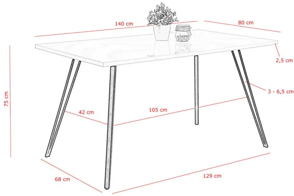 Jídelní stůl Jennifer 140x80 cm, bílý lesk