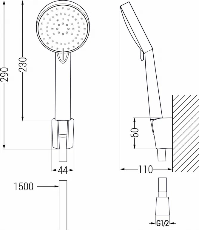 Mexen příslušenství - 1-bodový ruční sprchový set R-75, černá, 785755052-70