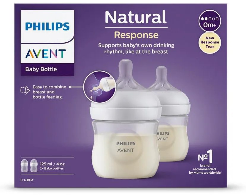 Avent Láhev Natural Philips Response 125 ml 0 m+ 2 ks