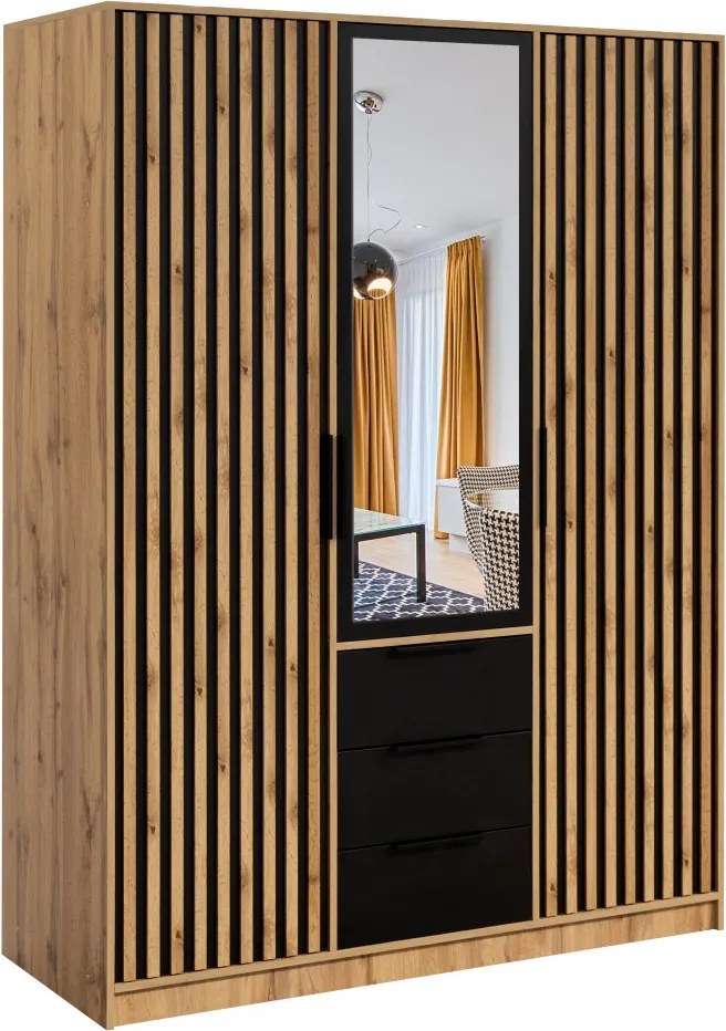STO Šatní skříň BALI D3 LUX 149 cm, Černá / Dub Votan