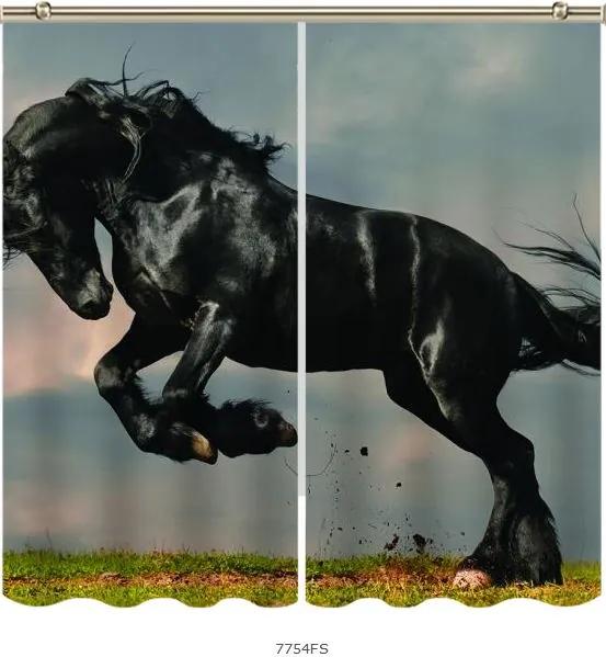 Black out závěsy 3D nebo voálové záclony 3D motiv 7754 Černý kůň, Rozměry  Voálové záclony 2x145x260cm | BIANO