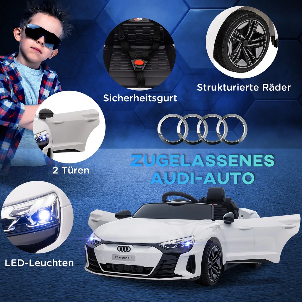 HOMCOM Dětské elektrické autíčko AUDI RS e-tron GT s dálkovým ovládáním, bezpečnostním pásem, klaksonem, hudbou a světlomety, do 5 km/h, pro děti od …