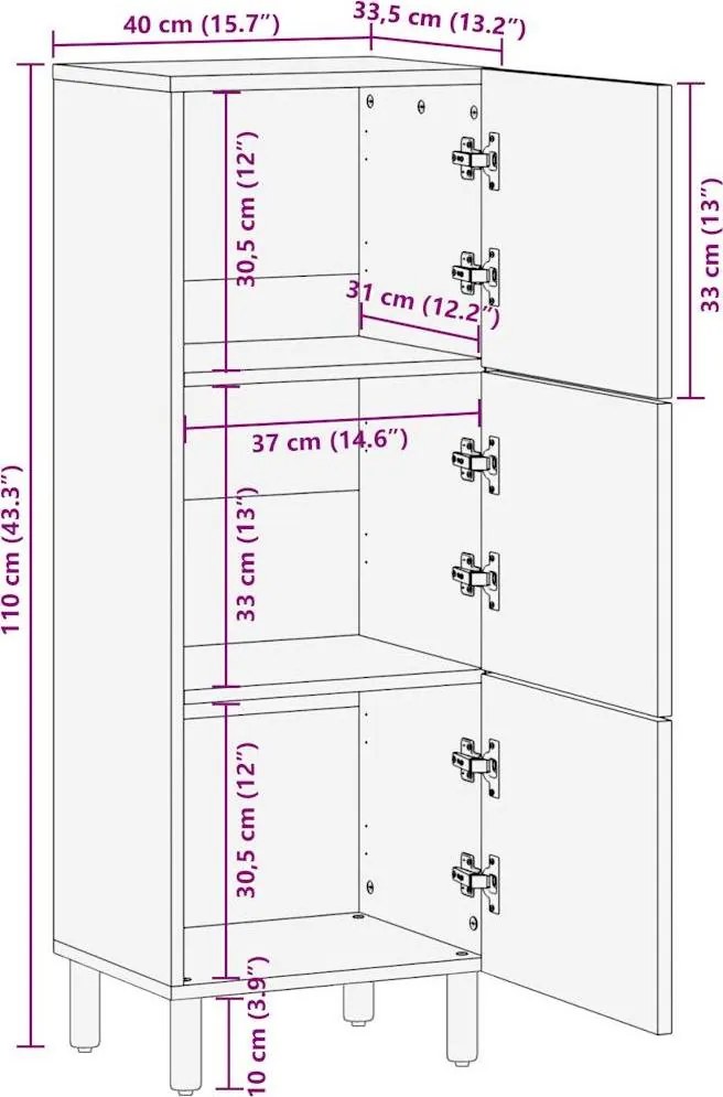 vidaXL Skříň highboard 40x33,5x110 cm masivní hrubé mangovníkové dřevo [4018657]