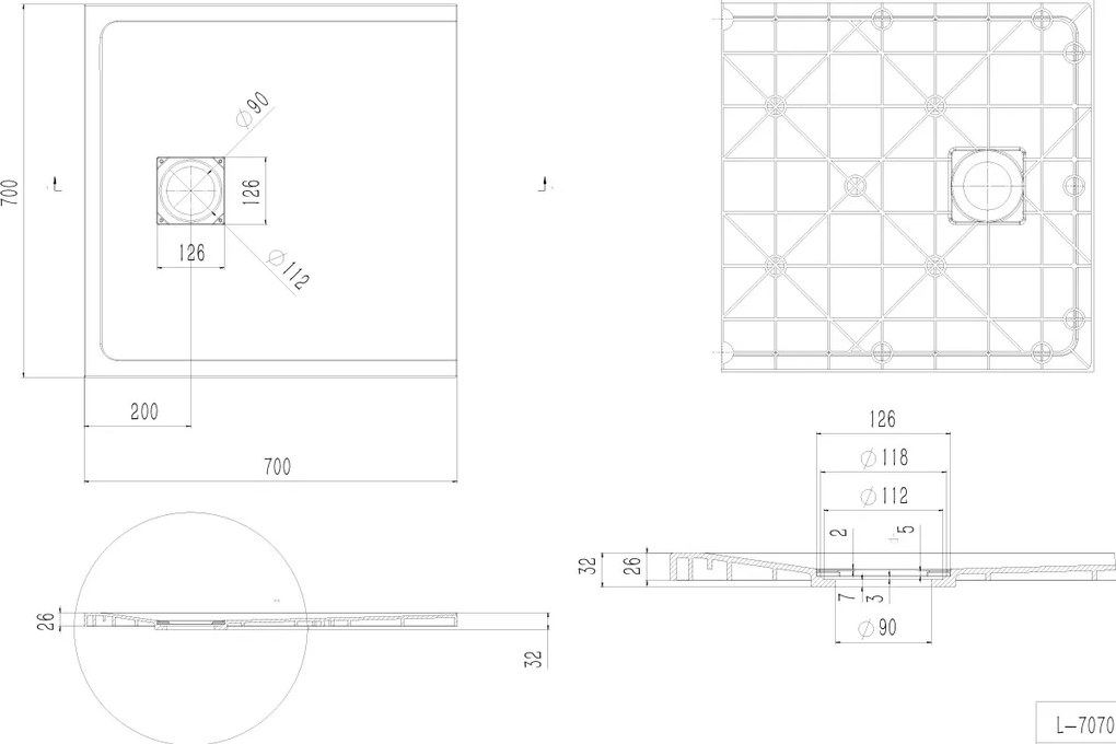 Erga Hyper, SMC sprchová vanička 70x70x2, 6 cm + sifon, bílá matná, ERG-V06-SMC-7070S-WH