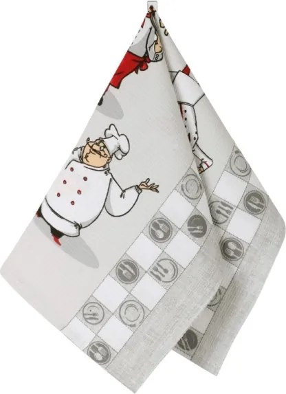 Bellatex Kuchyňská utěrka 1 ks 50x70 cm Kuchař Šedá,Bílá,Červená