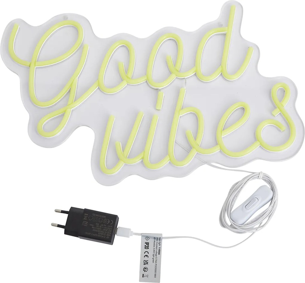 Neonové nástěnné světlo žluté vč. LED - Good Vibes