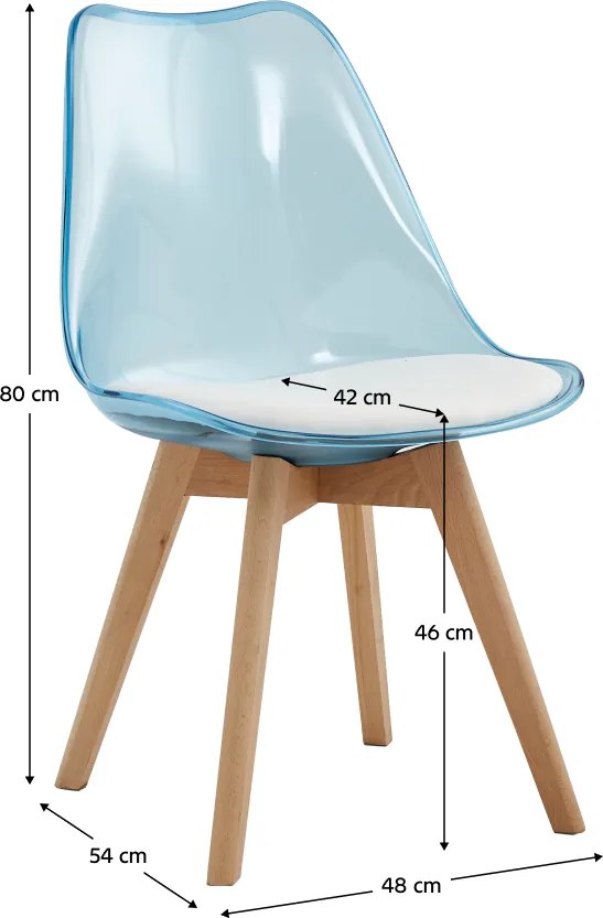 Židle, transparentní modrá, akryl/ekokůže/buk, BALI 2 NEW