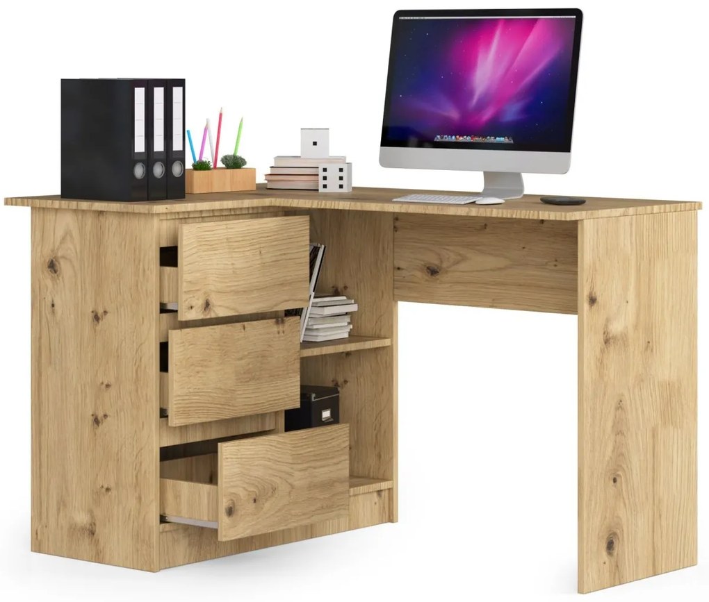 Rohový psací stůl B16 124 cm dub artisan levý