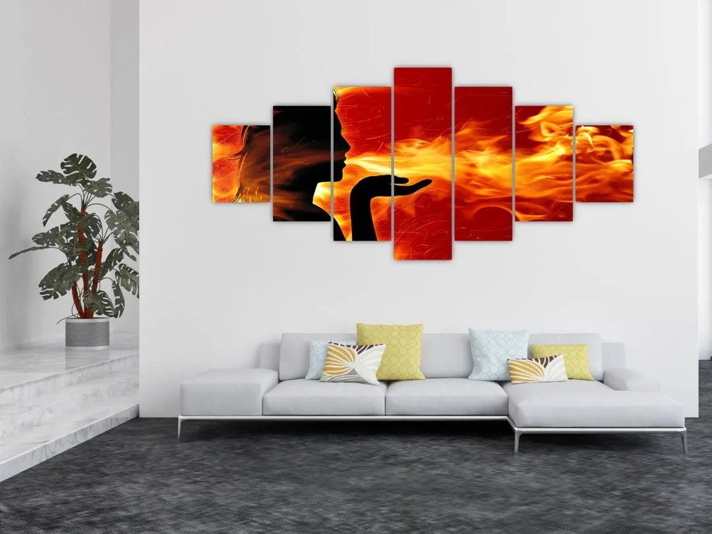 Obraz zeny s plameny (210x100 cm)