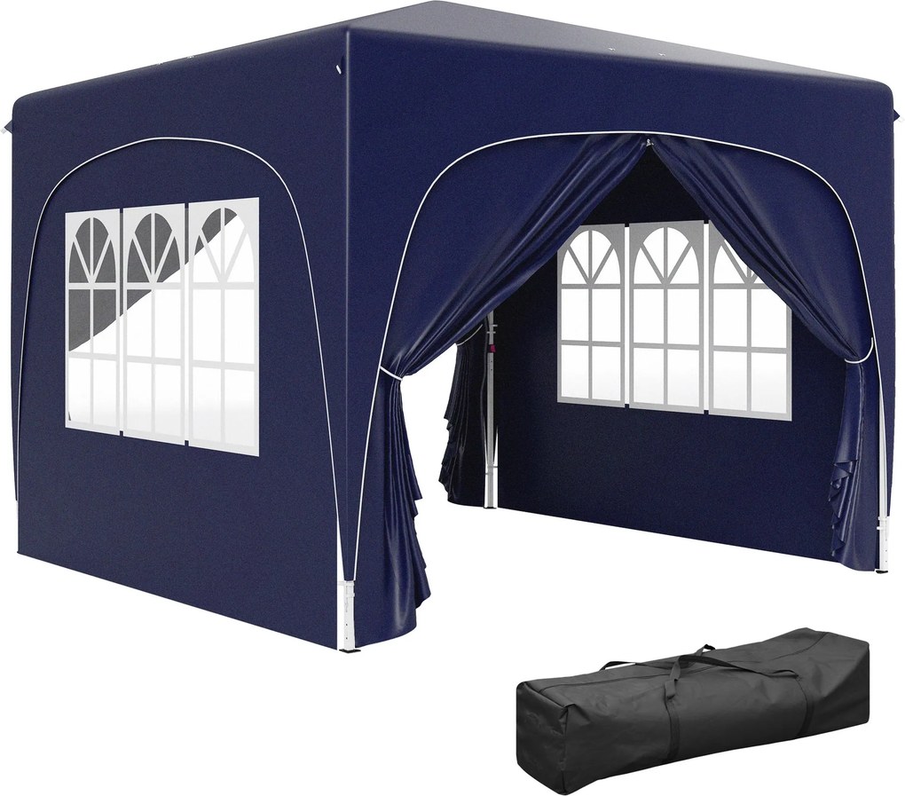 Outsunny Zahradní Altán 3x3m, Voděodolný Stabilní Zimní Pop-up Skládací Altán, UV Ochrana 50+, Skládací Party Stan Zahradní Altán s 4 Bočními Panely,