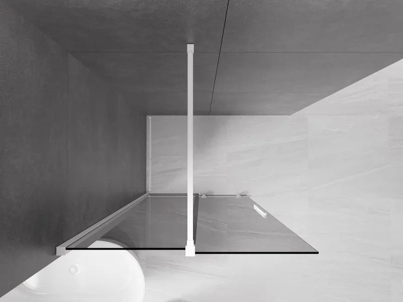 Mexen Velar, sprchová zástěna s posuvnými dveřmi Walk-in 75 x 200 cm, 8mm šedé sklo, bílá matná, 871-075-000-43-20