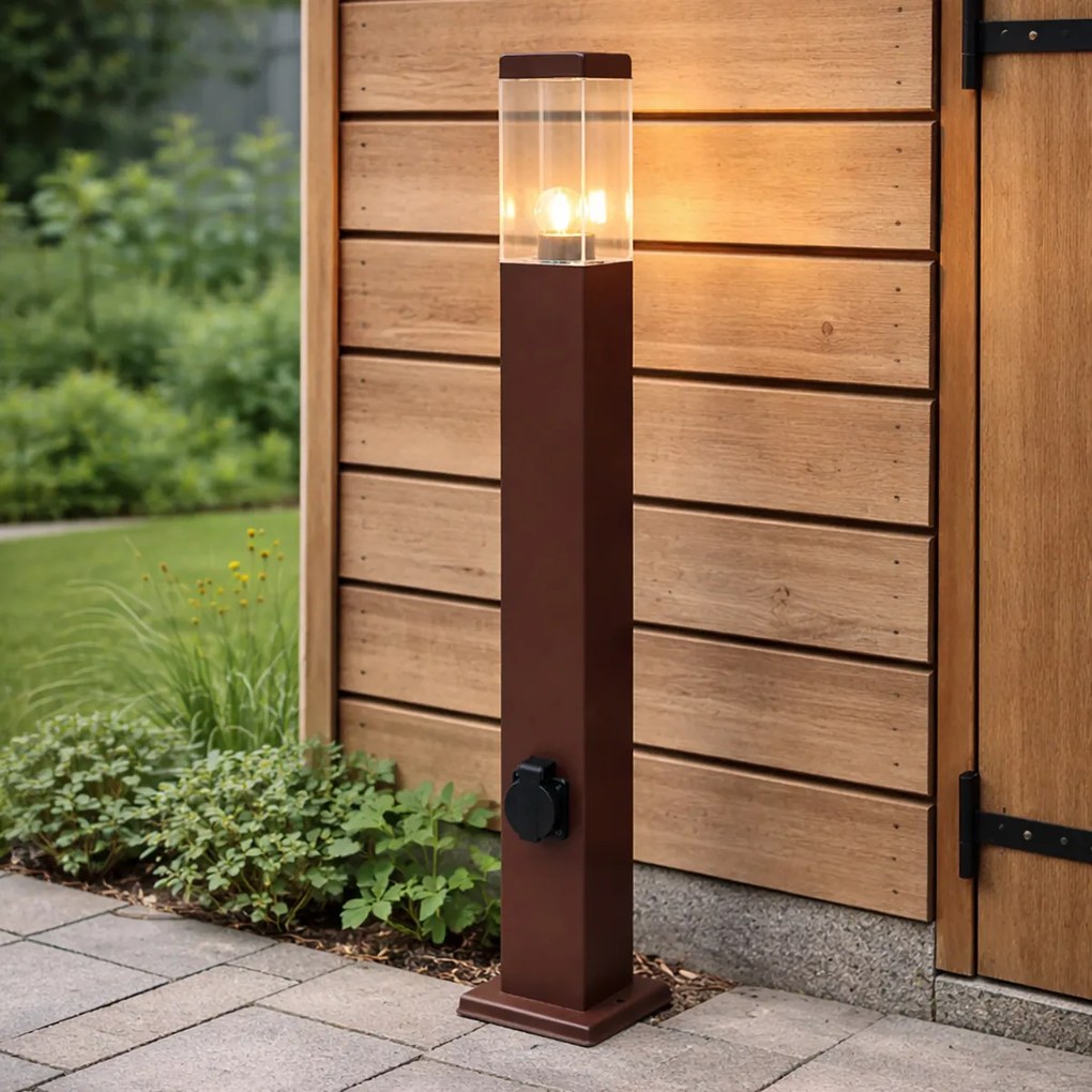Venkovní lampa rezavě hnědá 80 cm se zásuvkou IP44 - Malios