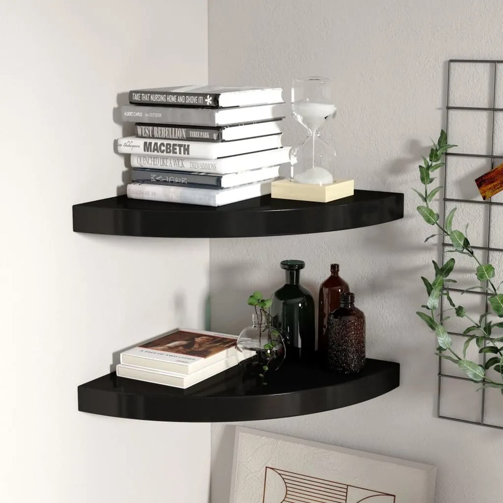 323920  Floating Corner Shelves 2 pcs Black 35x35x3,8 cm MDF 323920