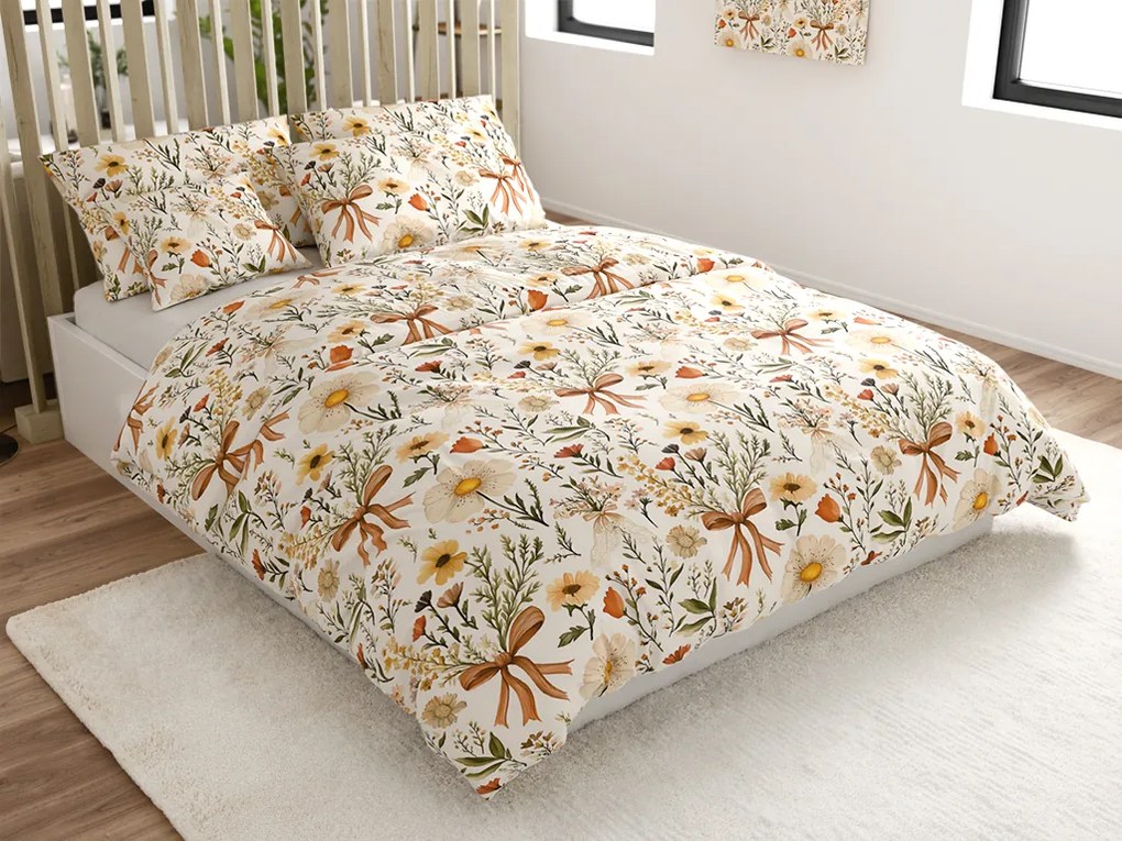 Polybavlněné povlečení FLORAL RIBBON POLY krémové Rozměr povlečení: 2 ks 70 x 90 cm | 200 x 220 cm
