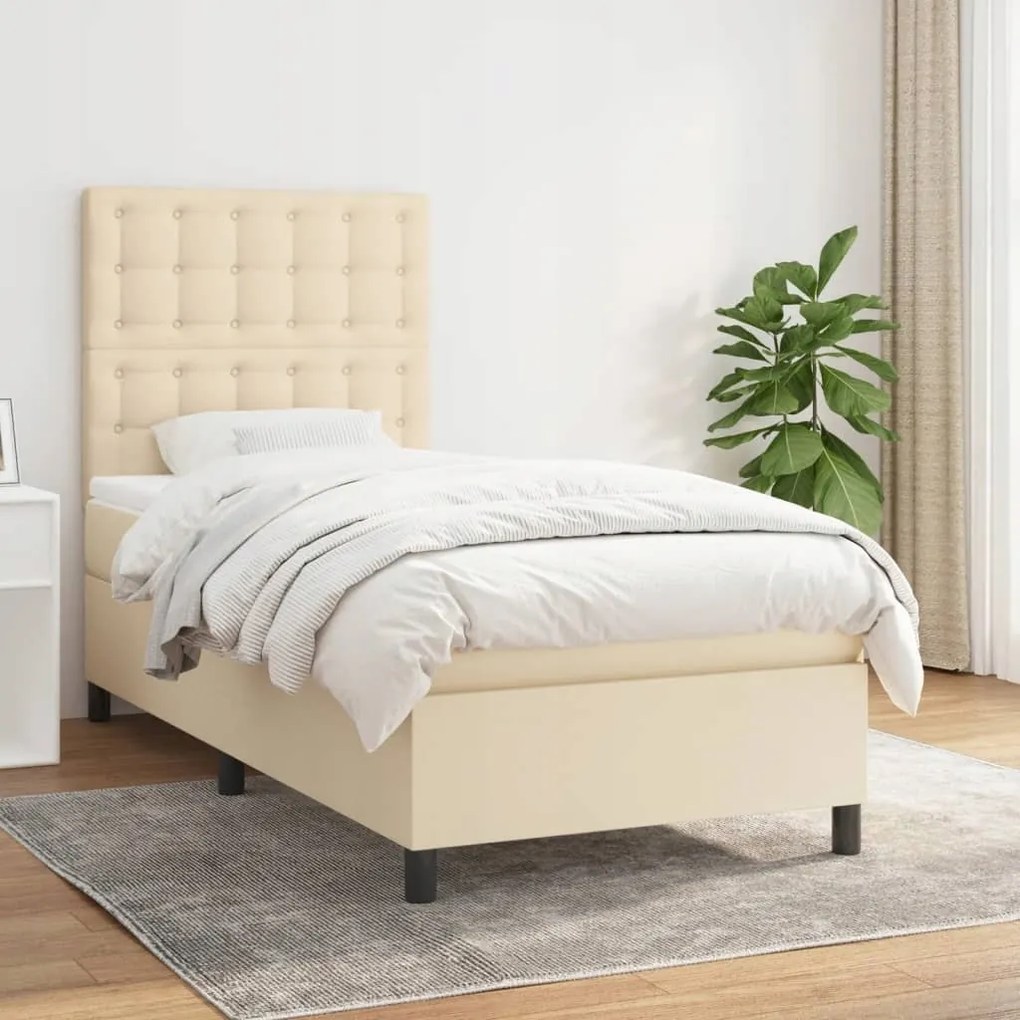 Box Spring Postel S Matrací Textil Krémová tlačítka 90 x 190 cm