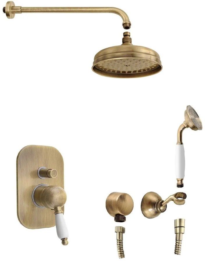 Sapho Sapho, KIRKÉ WHITE podomítkový sprchový set s pákovou baterií, 2 výstupy, bílá páčka, bronz, KI42BB-01