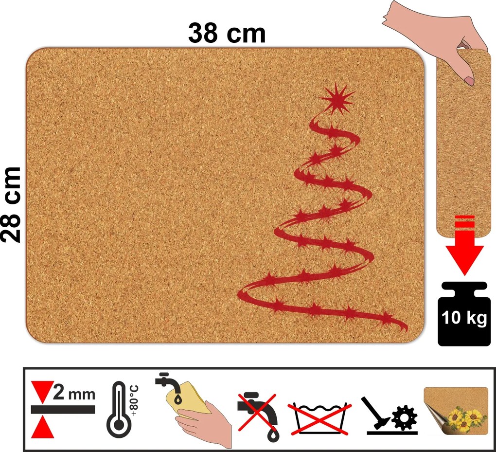 PokojovaDekorace.cz, Korkové prostírání s potiskem - 525, Vánoce, 38x28 cm, 1 ks