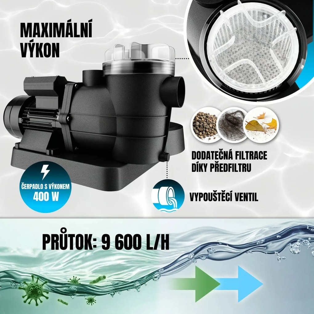 Písková filtrace k bazénu AQUA 9 600 l/h, modrá Monzana