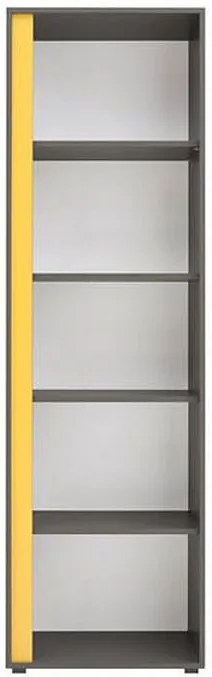 Policový regál Fresco 2 - pravý, LTD, šedý wolfram / žlutá, 57x191x38 cm