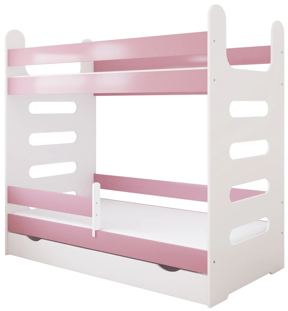 BabyBeds Dětská patrová postel MATI 180x80 Barevné provedení: Růžová, Úložný prostor: Ne, bez úložného prostoru