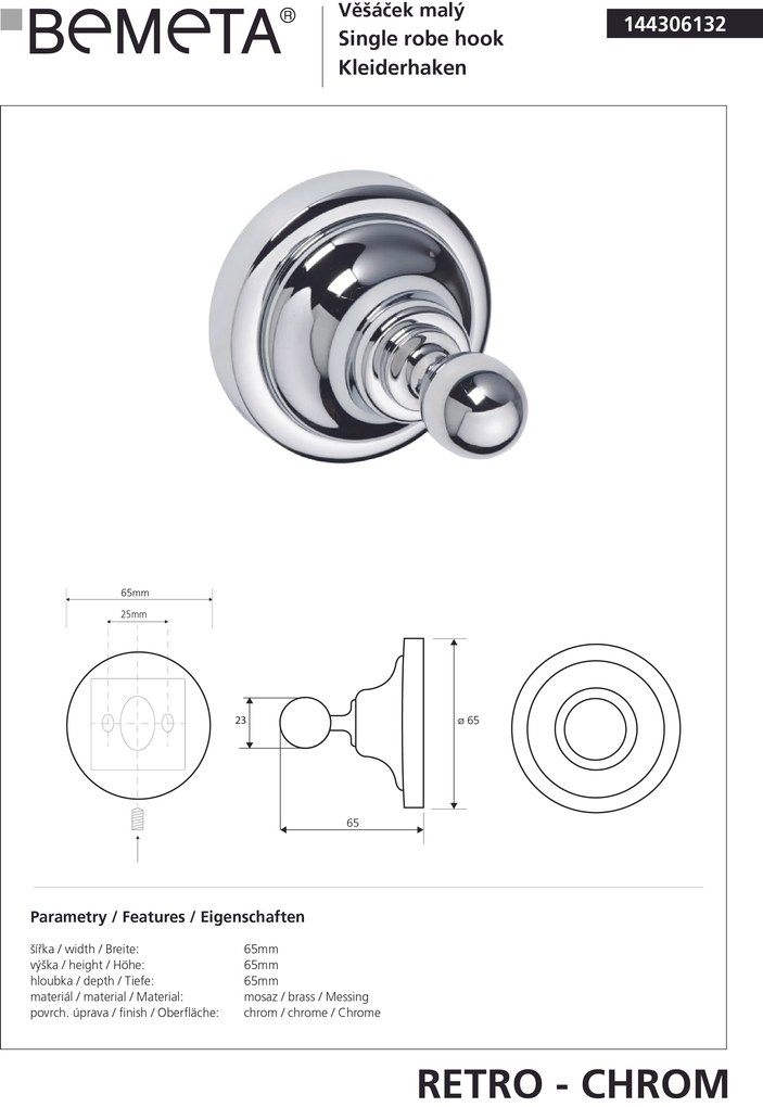 Bemeta Design RETRO chrom: Háček -