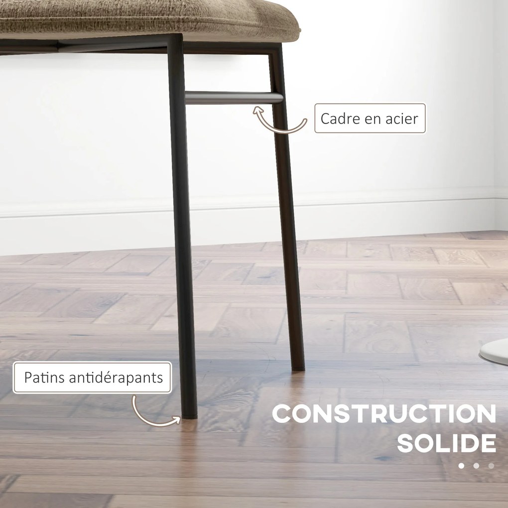 HOMCOM Sada 2 jídelních židlí, kuchyňská židle, čalouněné sedadlo v látce s vzhledem lnu, stabilní ocelové nohy, moderní design, světle hnědá
