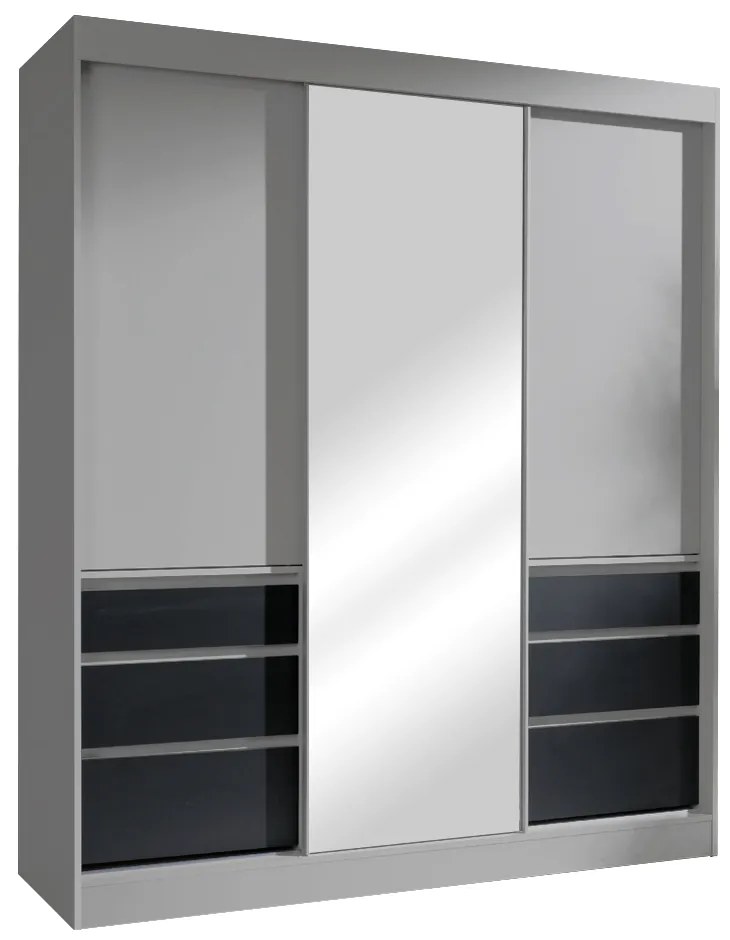 Skříň s posuvnými dveřmi, šedá/černá, 180, ROMUALDA