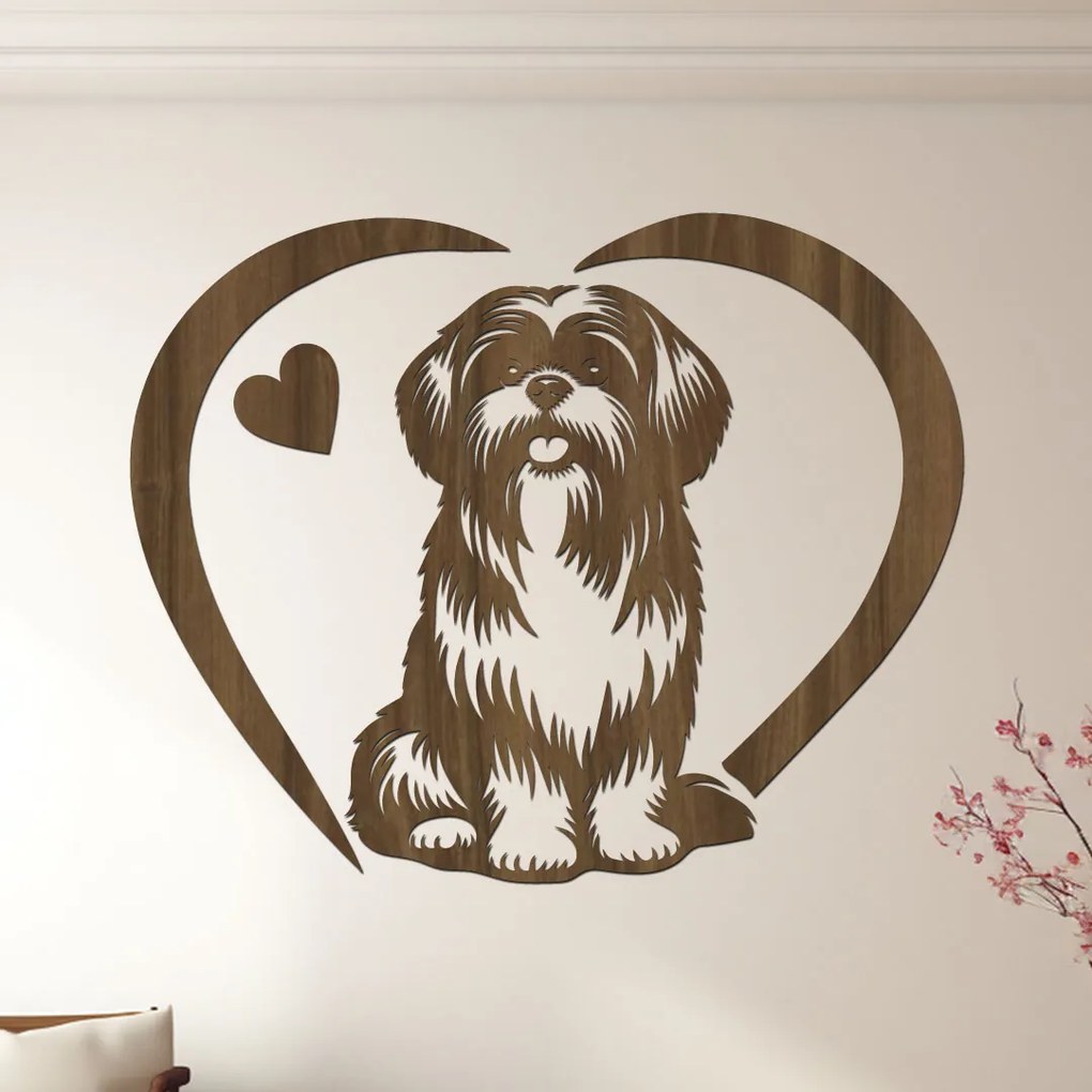 dřevo života Dřevěný obraz psa Shih Tzu se srdcem Rozměry (cm): 40x32, Zvolte barvu dekoru: Ořech