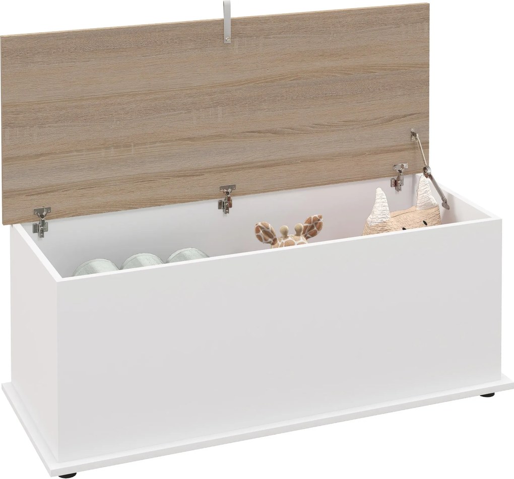 Dřevěná úložná truhlice HOMCOM s víkem, max. zatížení 120 kg pro ložnici a obývací pokoj, 100x40x40 cm, Přírodní a Bílá | Aosom