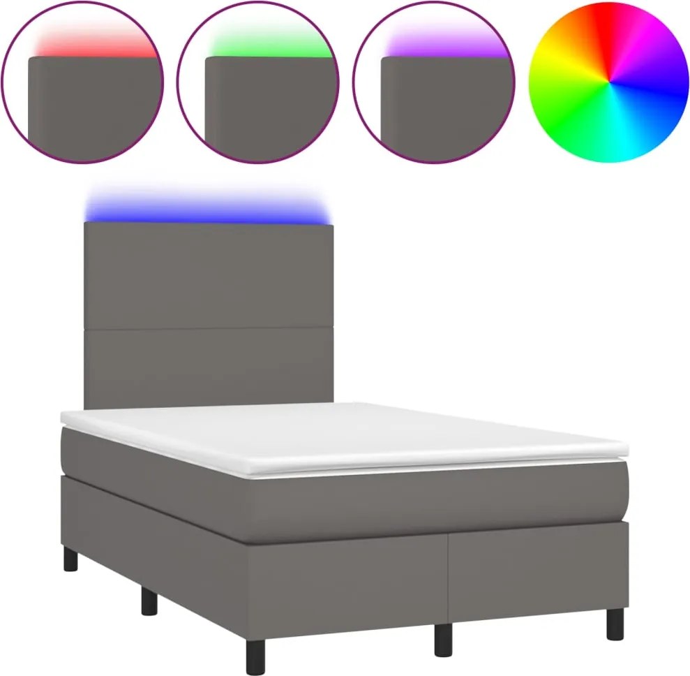 Box spring postel s matrací a LED šedá 120x200 cm umělá kůže 3135817