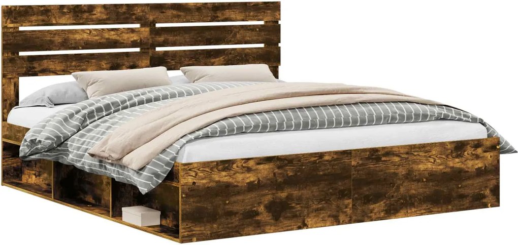 Rám postele Kouřový dub 200 x 200 cm Masivní borové dřevo 3411379