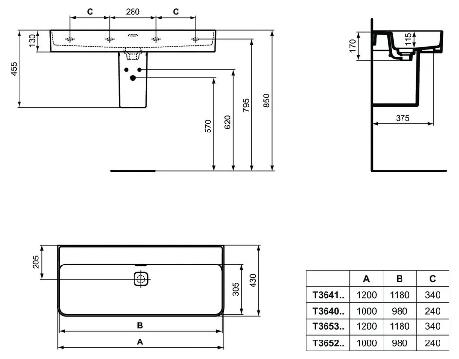 Ideal Standard Strada II - Umyvadlo 1000 mm (broušená strana), bez otvoru, Bílá, T365201