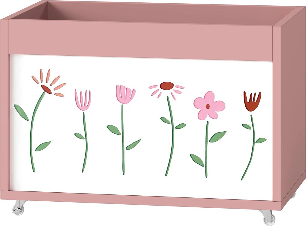 AIYAPLAY hrací box na hračky, úložný box s kolečky a brzdami, 34,5 l otevřený box na hračky s květinovým vzorem, 50 x 30 x 33,5 cm