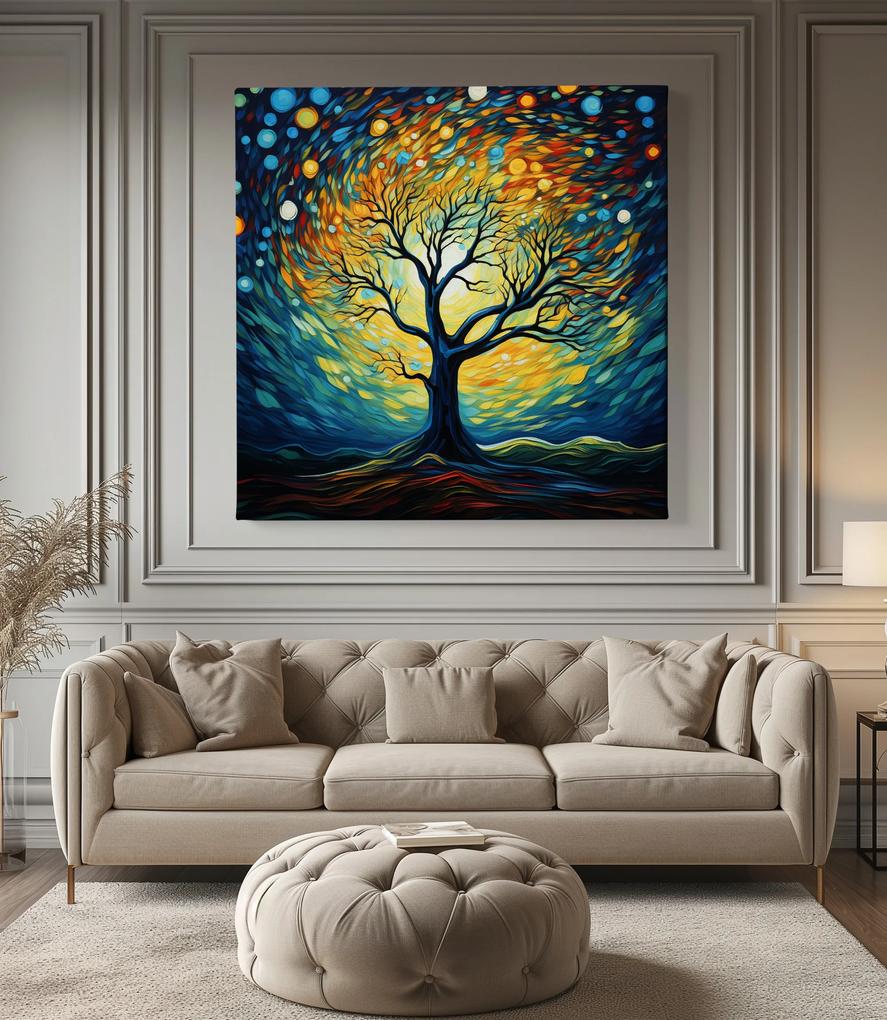 Obraz na plátně - Strom života barevná noční světýlka FeelHappy.cz Velikost obrazu: 100 x 100 cm