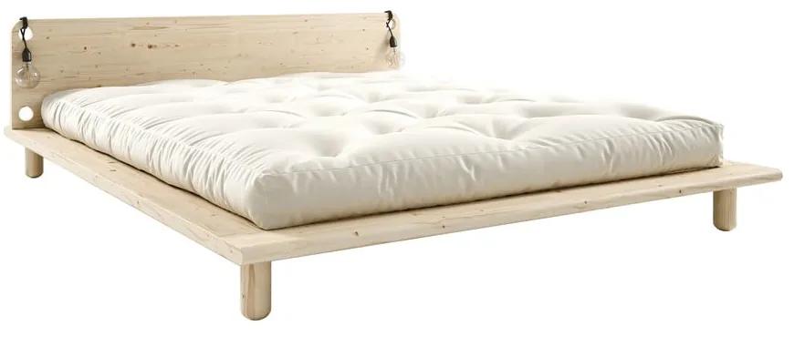 Dvoulůžková postel z masivního dřeva s čelem, lampičkami a matrací Comfort Karup Design Peek, 180 x 200 cm