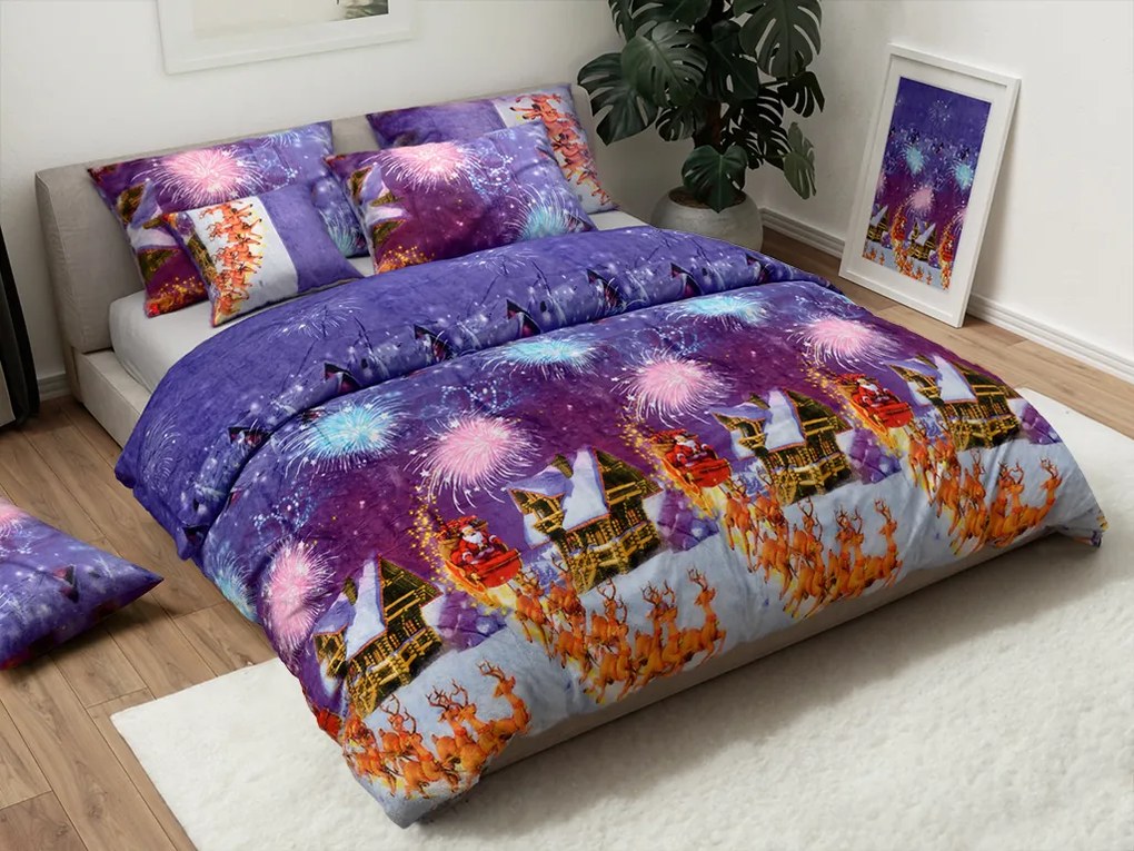 Povlečení mikroplyš VÁNOČNÍ OHŇOSTROJ fialové Rozměr povlečení: 70 x 90 cm | 140 x 200 cm