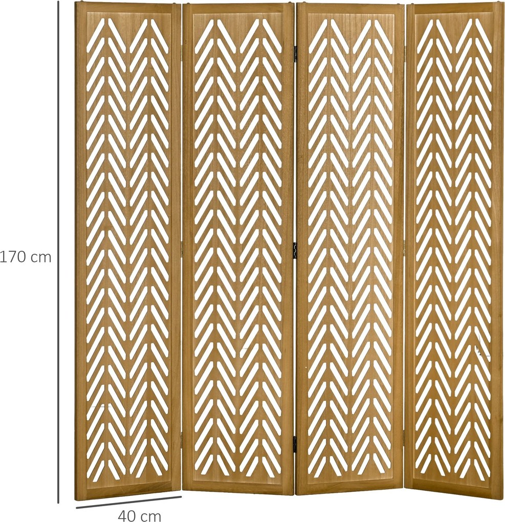 HOMCOM Dřevěný mřížkový dělicí panel, skládací příčka 4 panely, přírodní dřevo 160 x 170 cm | Aosom